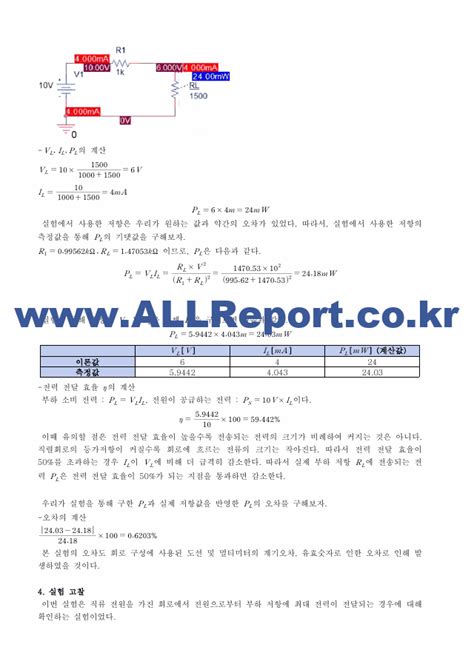 기초전자전기실험1 A받은 최대전력전송정리 결과보고서 기초전자전기실험전기전자실험과제