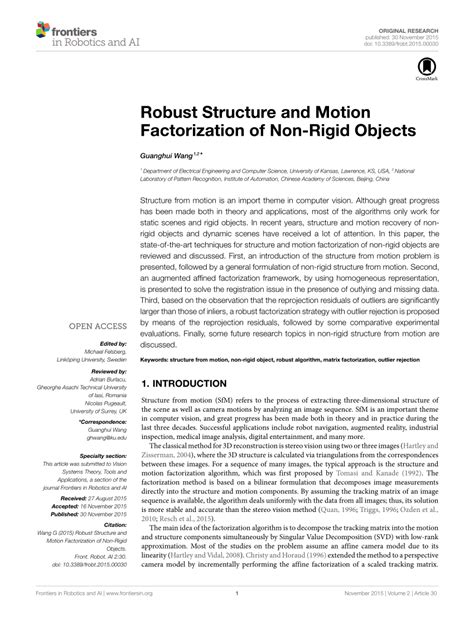 pdf robust structure and motion factorization of non rigid objects
