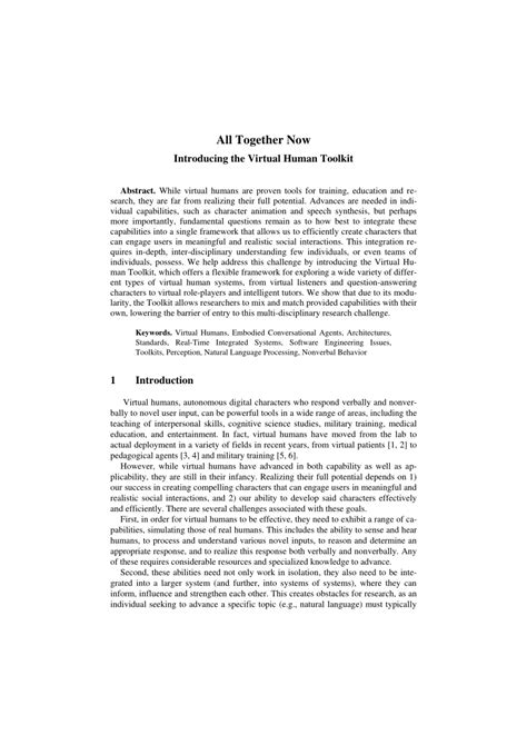 Pdf All Together Now Introducing The Virtual Human Toolkit