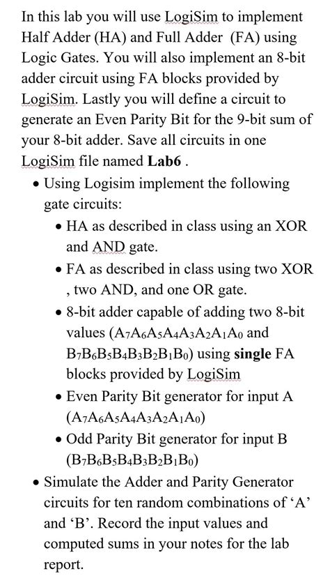Solved W In This Lab You Will Use Logisim To Implement Half