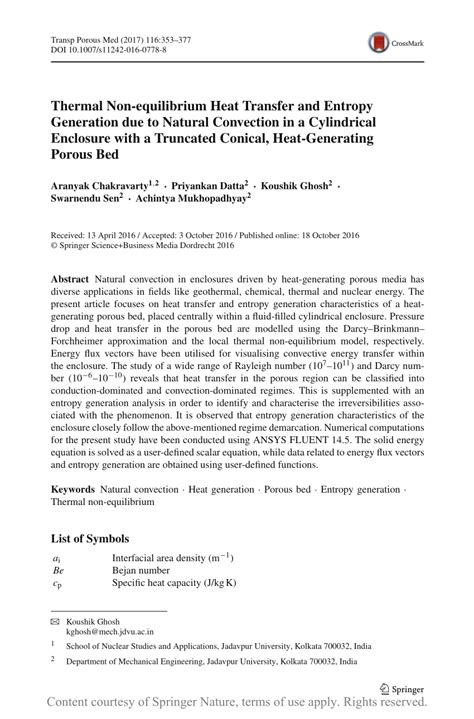 Thermal Non Equilibrium Heat Transfer And Entropy Generation Due To