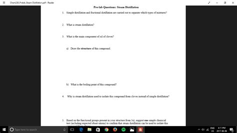 Solved E Chem230 Prelab Steam Distillation Pdf Reader O Type