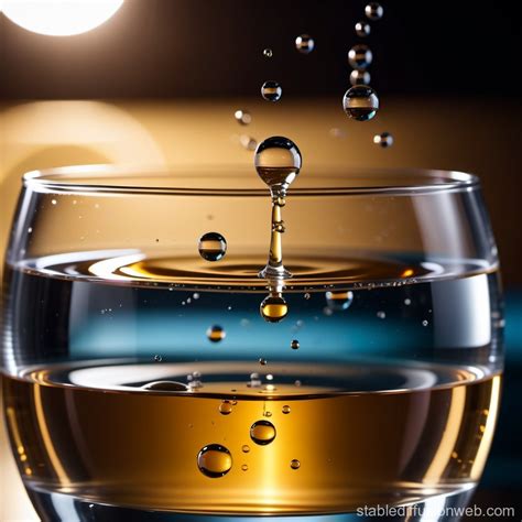 Layer Of Oil Floating Up In A Glass Of Water Showing Dispersion With Some Oil Droplets Under