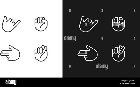 Hand Gestures Pixel Perfect White Linear Icon Set For Dark Light Mode Stock Vector Image Art