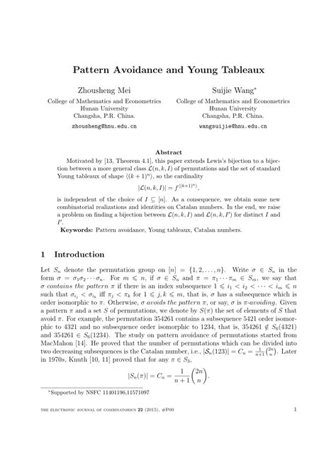 Pdf Pattern Avoidance And Young Tableaux