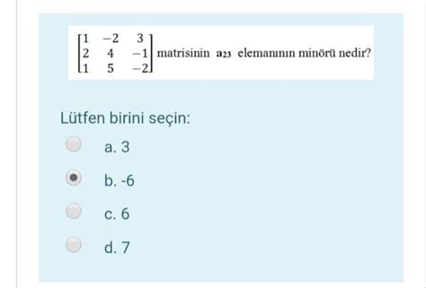 Solved What Is The Minor Of The A23 Element Of The Matrix Chegg Com