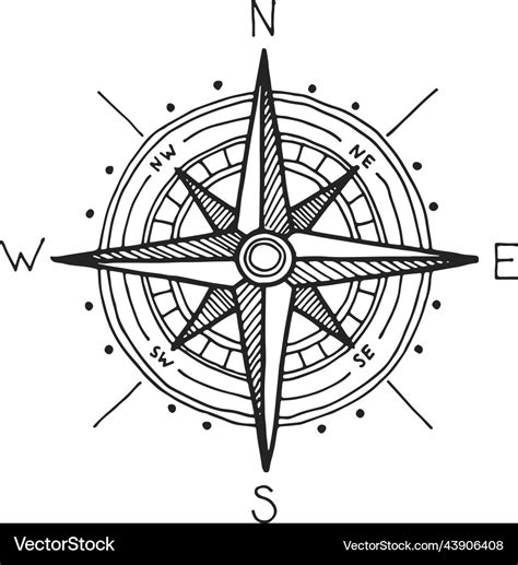 Antique Compass Rose Drawing