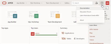 Using Oracle Apex Documentation