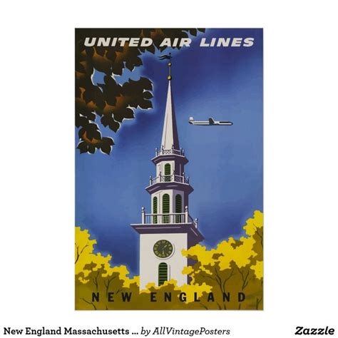New England Massachusetts Vintage Travel Poster England Travel Poster