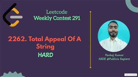 2262 Total Appeal Of A String Leetcode Weekly Contest 291 Leetcode