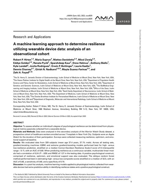 Hx A Machine Learning Approach To Determine Resilience Utilizing Wearable Device Data Analysis