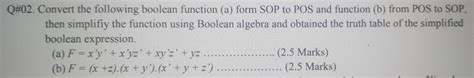 Solved Q02 Convert The Following Boolean Function A Form