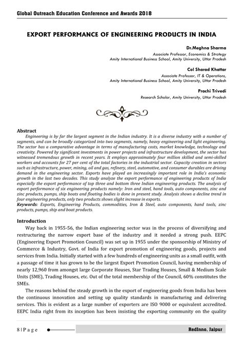 Pdf Export Performance Of Engineering Products In India