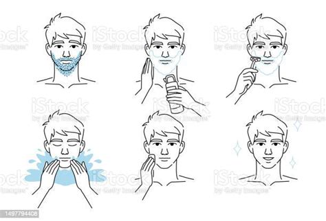 수염을 면도하고 얼굴 피부를 관리하는 남자 캐릭터 거품과 로션 면도기로 면도하십시오 뷰티 바디 케어 개념 가공의 인물에 대한 스톡 벡터 아트 및 기타 이미지 Istock