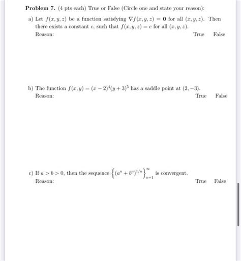 solved problem 7 4 pts each true or false circle one and