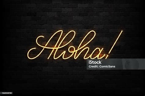 현실적인 벡터 고립 알로하 기호 인쇄 술 장식 및 벽 바탕에 취재의 네온 사인 인사말 및 하와이 문화 개념입니다 0명에 대한 스톡 벡터 아트 및 기타 이미지 Istock