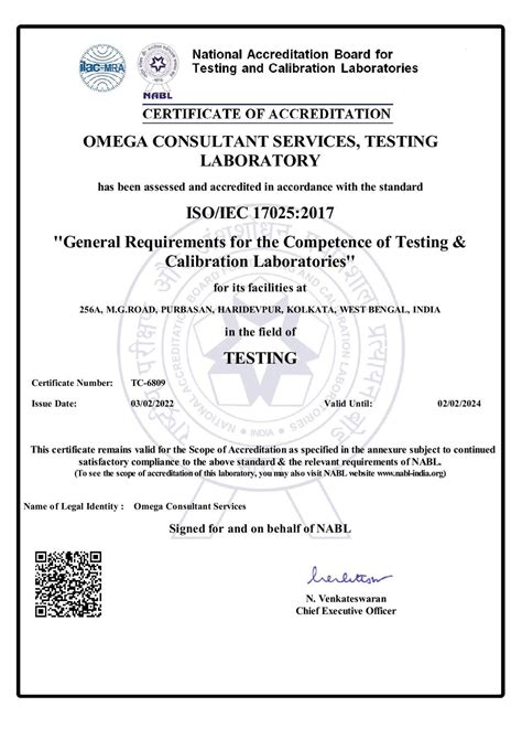 Certificate 1 OMEGALAB TESTING SERVICES PRIVATE LIMITED Industrial Material Testing