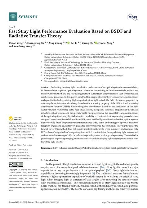 pdf fast stray light performance evaluation based on bsdf and