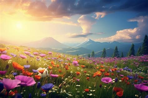 Premium Photo Gradient Flower Field Landscape Nackground