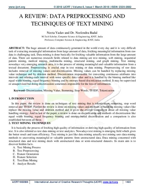 Pdf A Review Data Preprocessing And Techniques Of Text Mining Dr