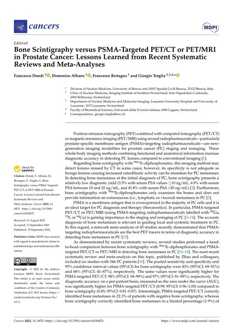 PDF Bone Scintigraphy Versus PSMA Targeted PET CT Or PET MRI In Prostate Cancer Lessons