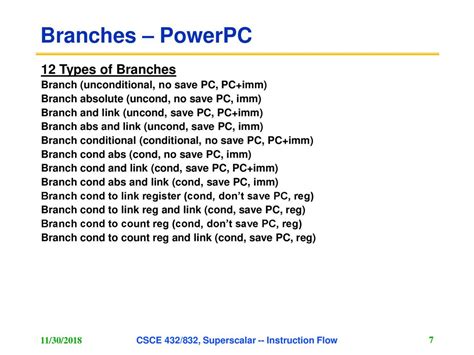 Csce 432832 High Performance Processor Architectures Instruction Flow And Branch Prediction