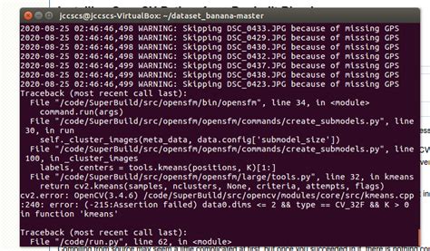 OpenSfM Kmeans Error Running Split On The Banana Dataset Issue OpenDroneMap ODM