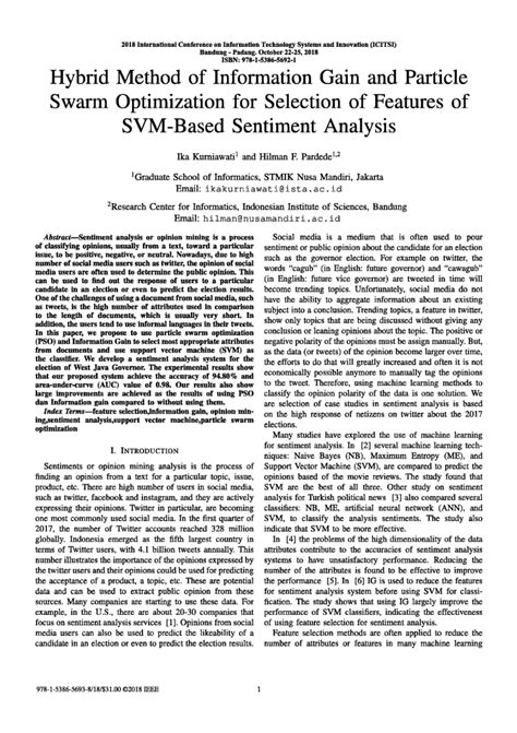 Pdf Hybrid Method Of Information Gain And Particle Swarm Optimization