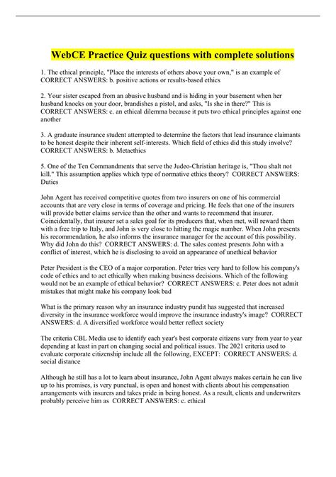 Webce Practice Quiz Questions With Complete Solutions Webce Stuvia Us