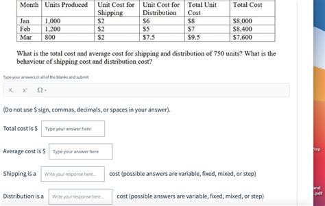 Solved What Is The Total Cost And Average Cost For Shipping Chegg