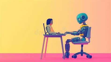 Collaboration Between Human And Robot At A Desk During A Project In A Vibrant Workspace