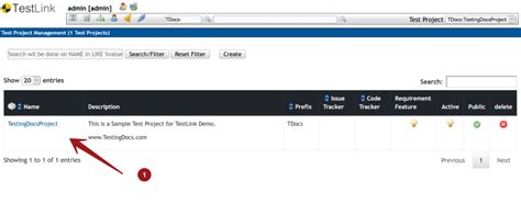 create a testlink test project testingdocs