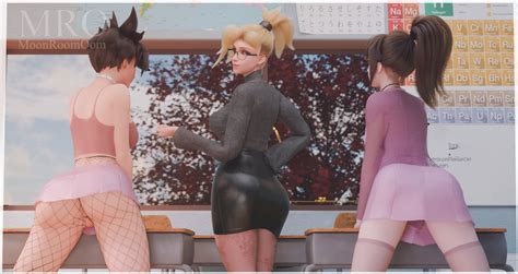 Rule 34 3d 3girls Angela Ziegler Blizzard Entertainment Blonde Hair Blue Eyes Breasts Brown