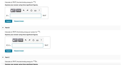 solved part c calculate in mev the total binding energy