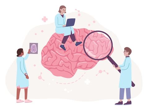 뇌 연구 개념 의사는 뇌 Mri 스캔 신경학 개념 벡터를 검사하고 있습니다 뇌 과학 프리미엄 벡터