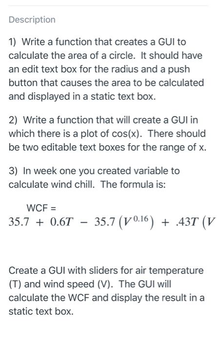 Description 1 Write A Function That Creates A Gui To