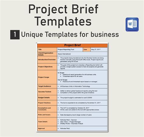 Editable Project Brief Template Creative Process Professional MS Word Project Brief Project