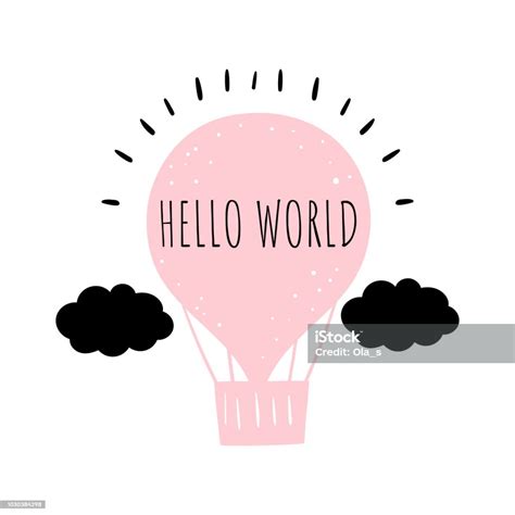 스 칸디 나 비아 스타일에서 벡터 일러스트입니다 열기구 Hello World 열기구에 대한 스톡 벡터 아트 및 기타 이미지 열기구 여자 아기 낙서 드로잉 Istock