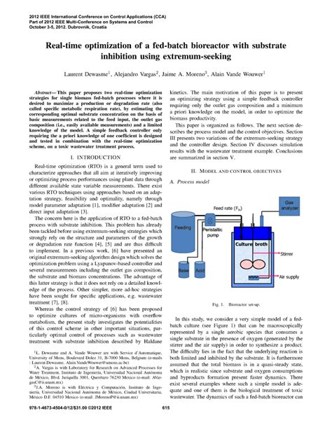 Pdf Real Time Optimization Of A Fed Batch Bioreactor With Substrate Inhibition Using Extremum