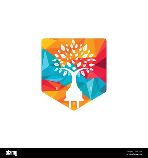 Electric Cord And Human Tree Vector Logo Design Green Energy Electricity Logo Concept Stock
