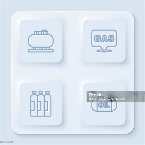 세트 라인 오일 탱크 저장 위치 및 주유소 산업용 실린더 및 흰색 사각형 버튼입니다 벡터 0명에 대한 스톡 벡터 아트 및 기타 이미지 Istock
