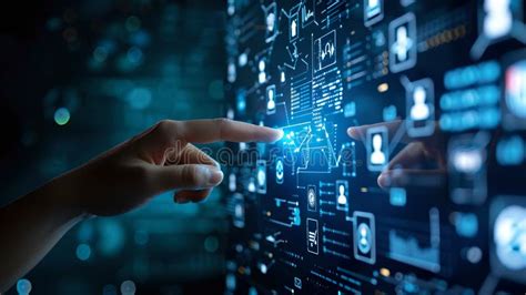 Futuristic Interface Interaction Person Touching Digital Screen With