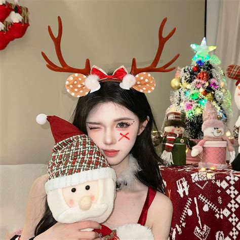 ที่คาดผม เขากวาง สีน้ำตาล เครื่องประดับผู้หญิง สำหรับเทศกาลคริสต์มาส หมวกปาร์ตี้ปีใหม่ Safe