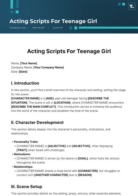 Free Acting Scripts For Teenage Girl Template To Edit Online