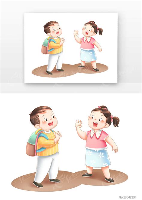 小朋友们友好问候场景插画图片下载 红动中国