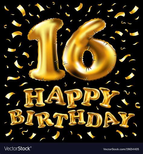 16th birthday celebration with gold balloons and Vector Image