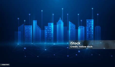 파란색 배경에 스마트 시티 인터넷 네트워크 통신 기술 배경 비즈니스 Iot 사물 인터넷 Conceptvector 일러스트