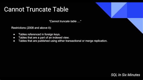 Cannot Truncate Table Youtube