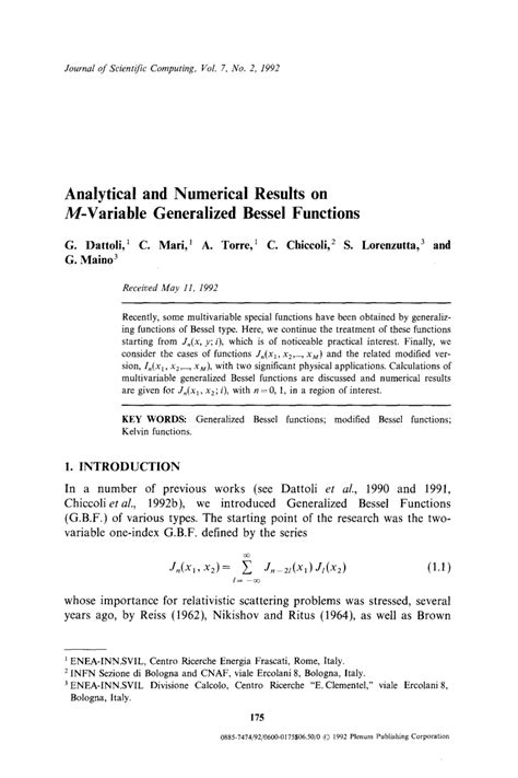 Pdf Analytical And Numerical Results Onm Variable Generalized Bessel Functions