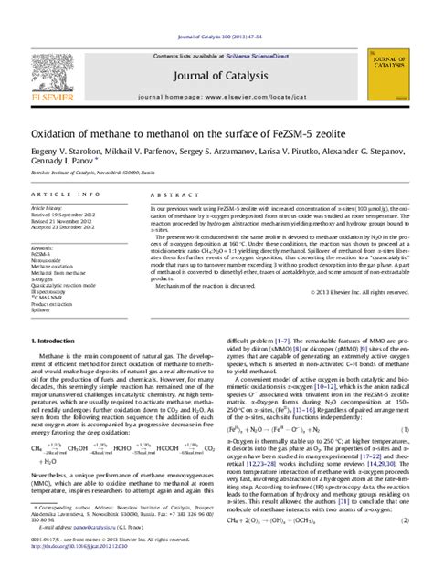 Pdf Oxidation Of Methane To Methanol On The Surface Of Fezsm 5 Zeolite Gennady Panov